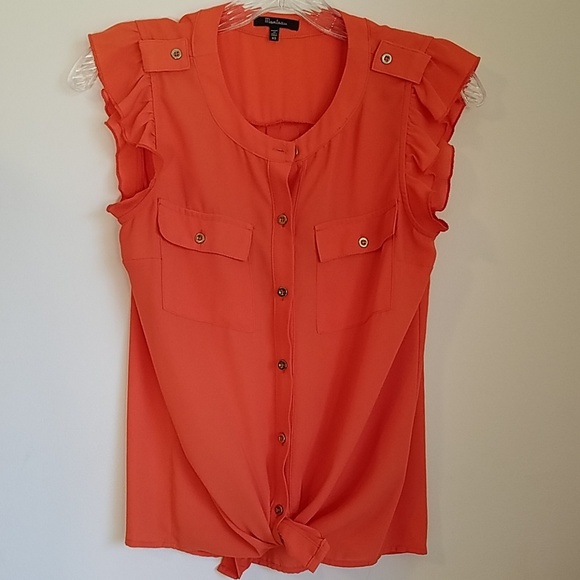 Monteau | Tops | Monteau Button Front Blouse With Ruffled S | Poshmark